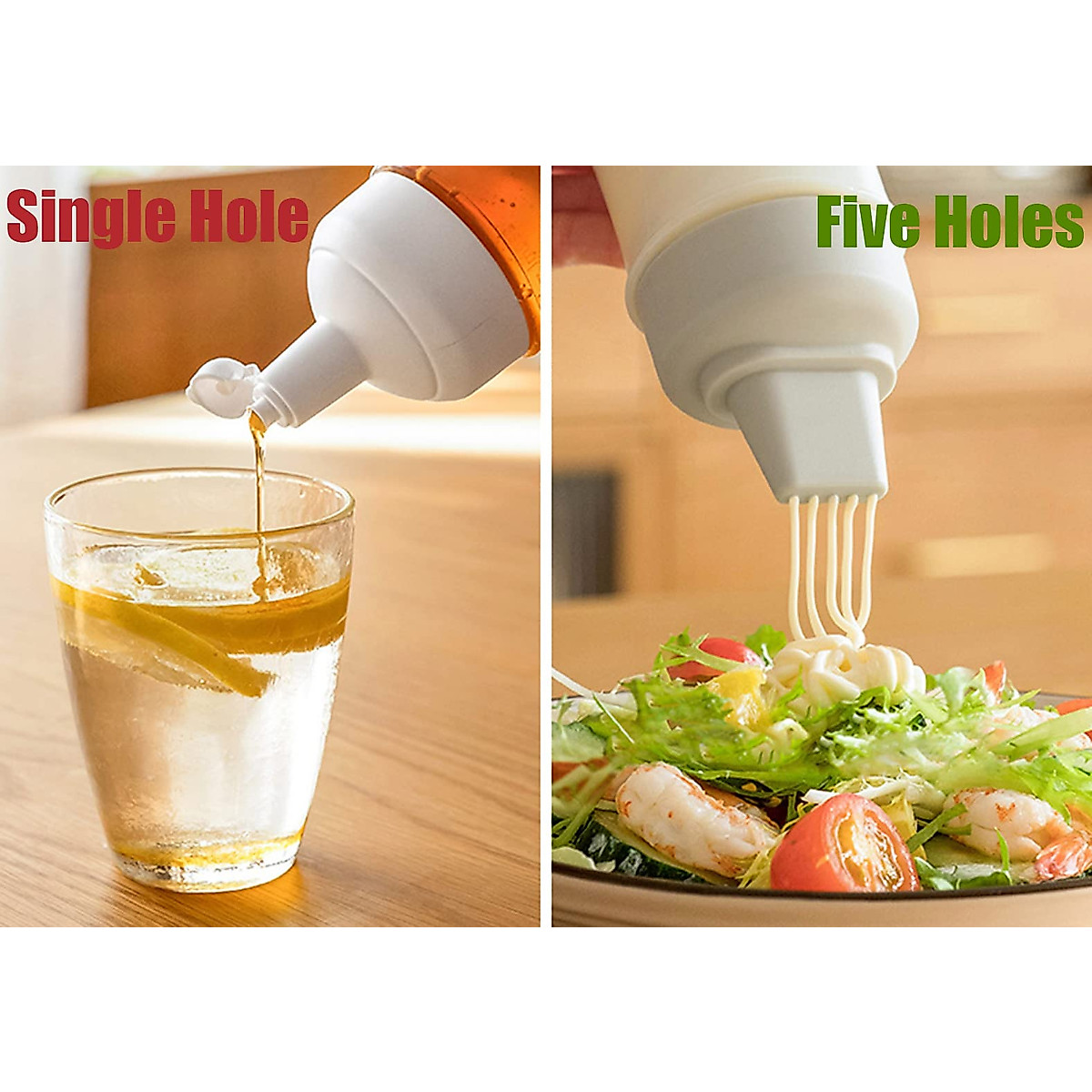RROAD Measurable Condiment Squeeze Bottle 4PACS Sauce Squeeze Bottle Household plastic squeeze bottle kitchen tomato salad 5-hole squeeze bottle