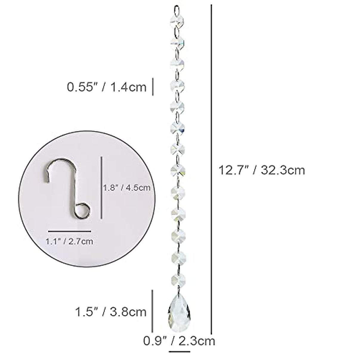 1ft 10pcs Teardrop Crystals Garland,Crystal Teardrop Chandelier Replacement,Hanging Glass Crystals for Chandelier,Wedding Decor,Crystal Christmas Tree Decorations(Clear)