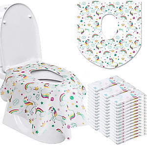 50 Packs Disposable Toilet Seat Covers Extra Large Individually Wrapped for Kids and Adults, Portable Non Slip Waterproof Potty Seat Covers for Toddlers Potty Training, Travel (Unicorn)