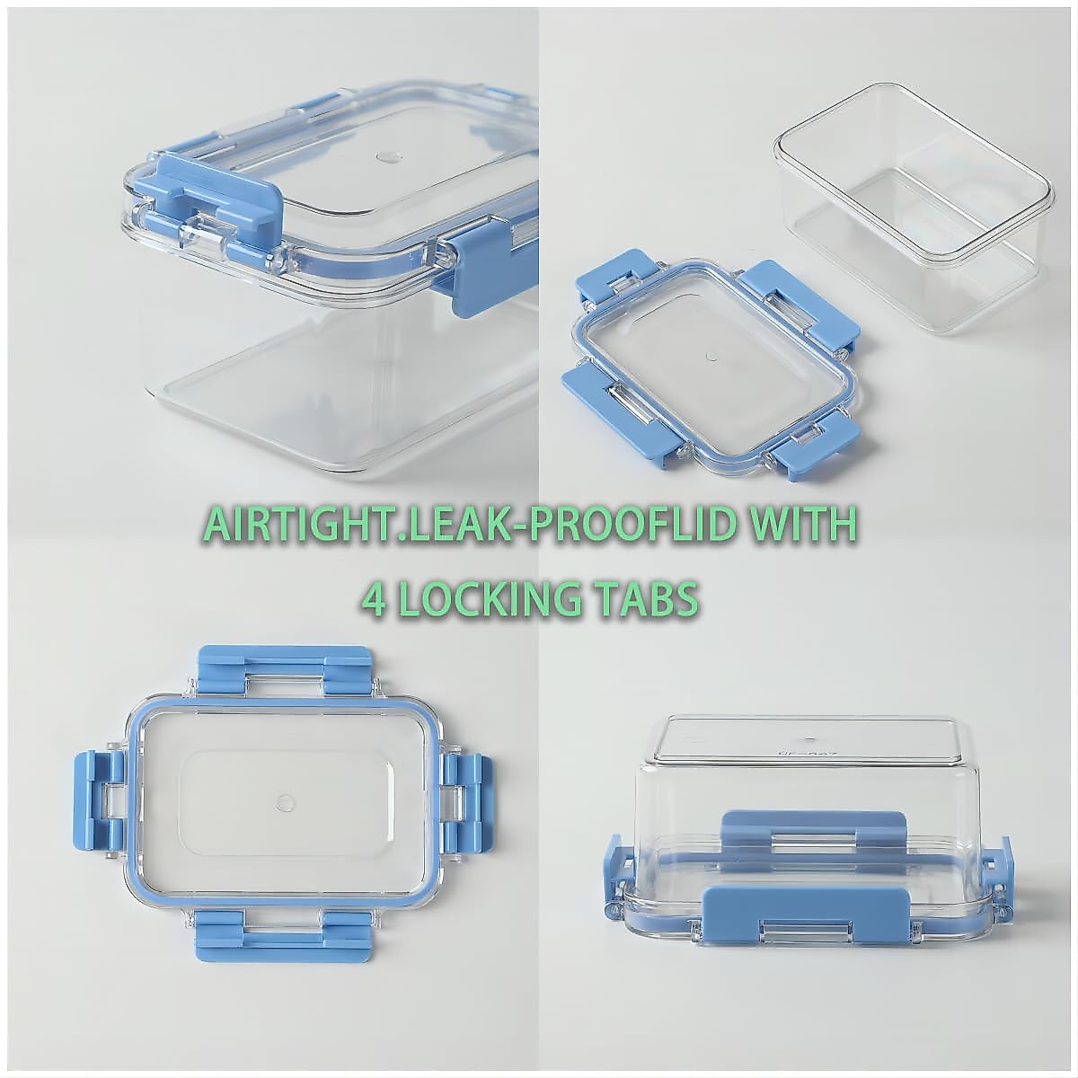 WHALEZZ 6 PCS Food Storage Containers with Lids (3 Lids & 3 Containers), Airtight Plastic Rectangle Container for Kitchen Storage Organization, Stackable Freezer Food Storage Container Set