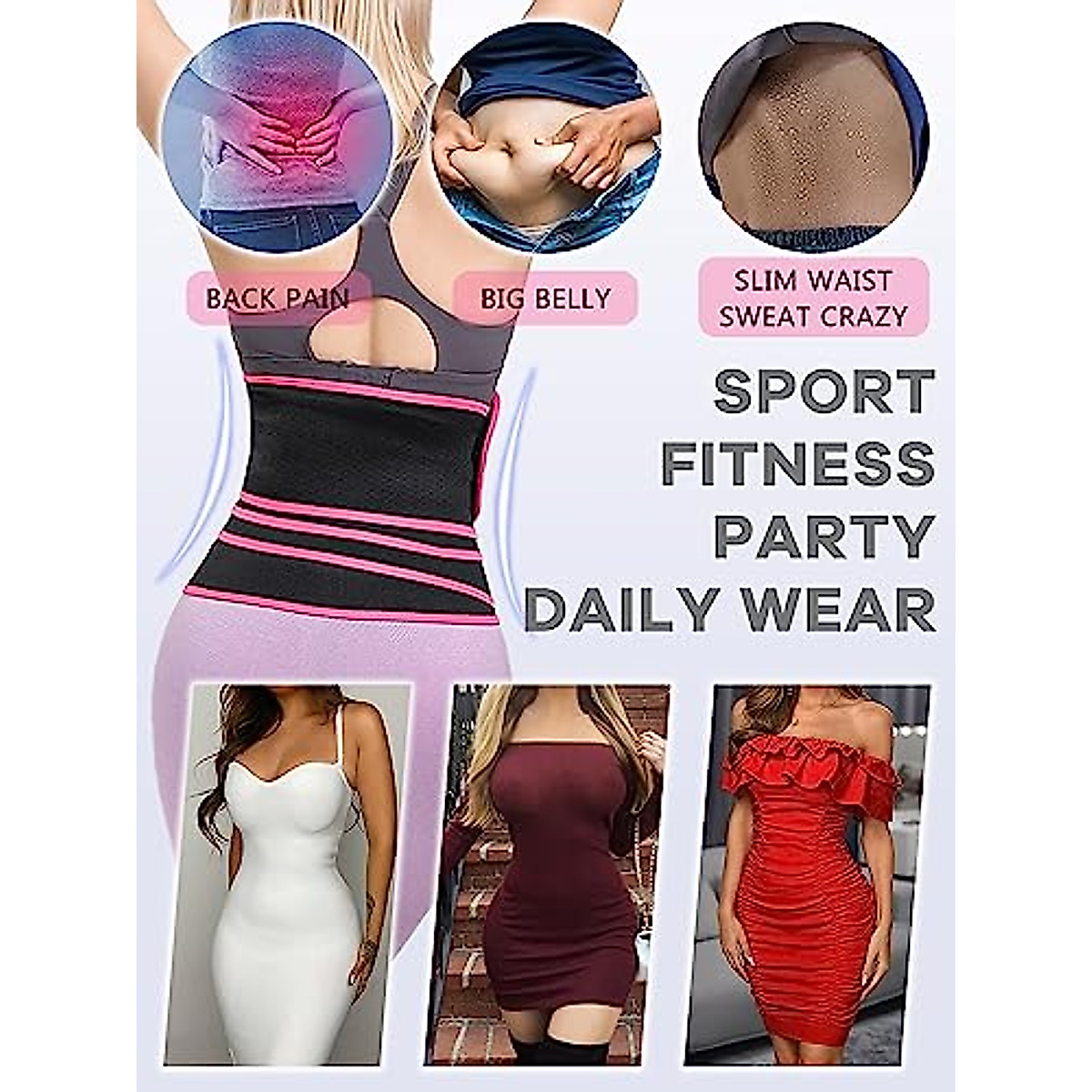 Shineqin Waist Trainer for Women Waist Trimmer Lower Belly Fat Tummy Wrap Belt Plus Size Waist Wraps for Stomach Black