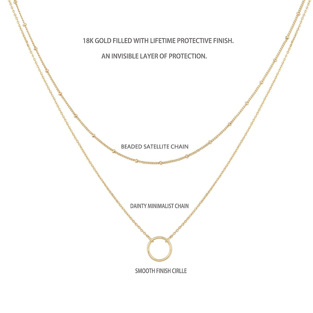 MEVECCO Gold Layered Choker Necklace for Women,18K Gold Plated Cute Dainty Karma Round Circle Disc Charm Small Beaded Satellite Chain Minimalist Choker Necklace