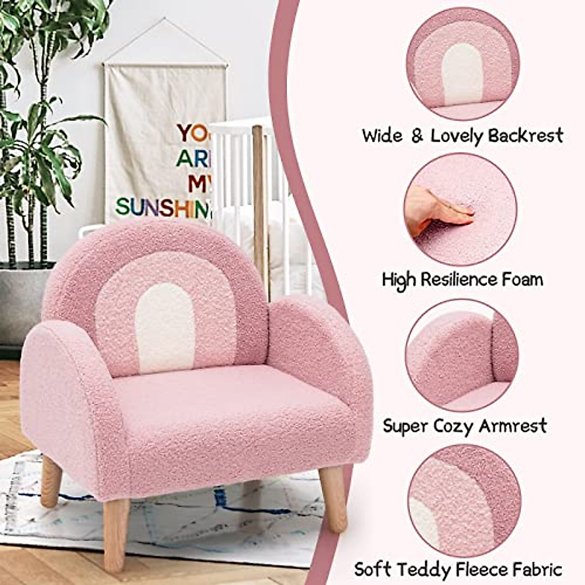 INFANS Kids Sofa, Toddler Armchair with Solid Wooden Frame Anti-Tipping Design Plush Fabric, Upholstered Children Chair for Kindergarten Playroom Preschool, Gift for Boys Girls, Toddler Couch