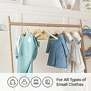 SONGMICS Kid’s Coat Hangers and Pants Hangers Bundle, 20-Pack Solid Wood Hangers with Shoulder Notches, 12-Pack Pants Hangers with Adjustable Clips, Natural UCRW006N03 and UCRW008-12
