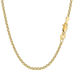 The Diamond Deal 14k SOLID Yellow or White Gold 2.3mm Shiny Diamond Cut Rolo Chain Necklace Or Bracelet for Pendants and Charms with Lobster-Claw Clasp Womens Chains Jewelry (20" And yellow-gold)