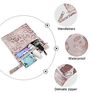 AUUXVA Wet Dry Bags Set Pastel Pink Leopard Print,Cloth Diaper Wet Bag Waterproof Reusable with Two Zippered Pockets for Travel Beach Pool Swimsuits Wet Clothes,2pcs