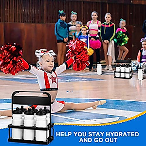 Water Bottle Carrier with 6 Bottles 20 oz Wide Mouth Water Bottles Plastic Sports Water Bottle Squeeze Water Bottles with Black Lid Team Water Bottles with Carrier for Fitness Bike Gym (White)