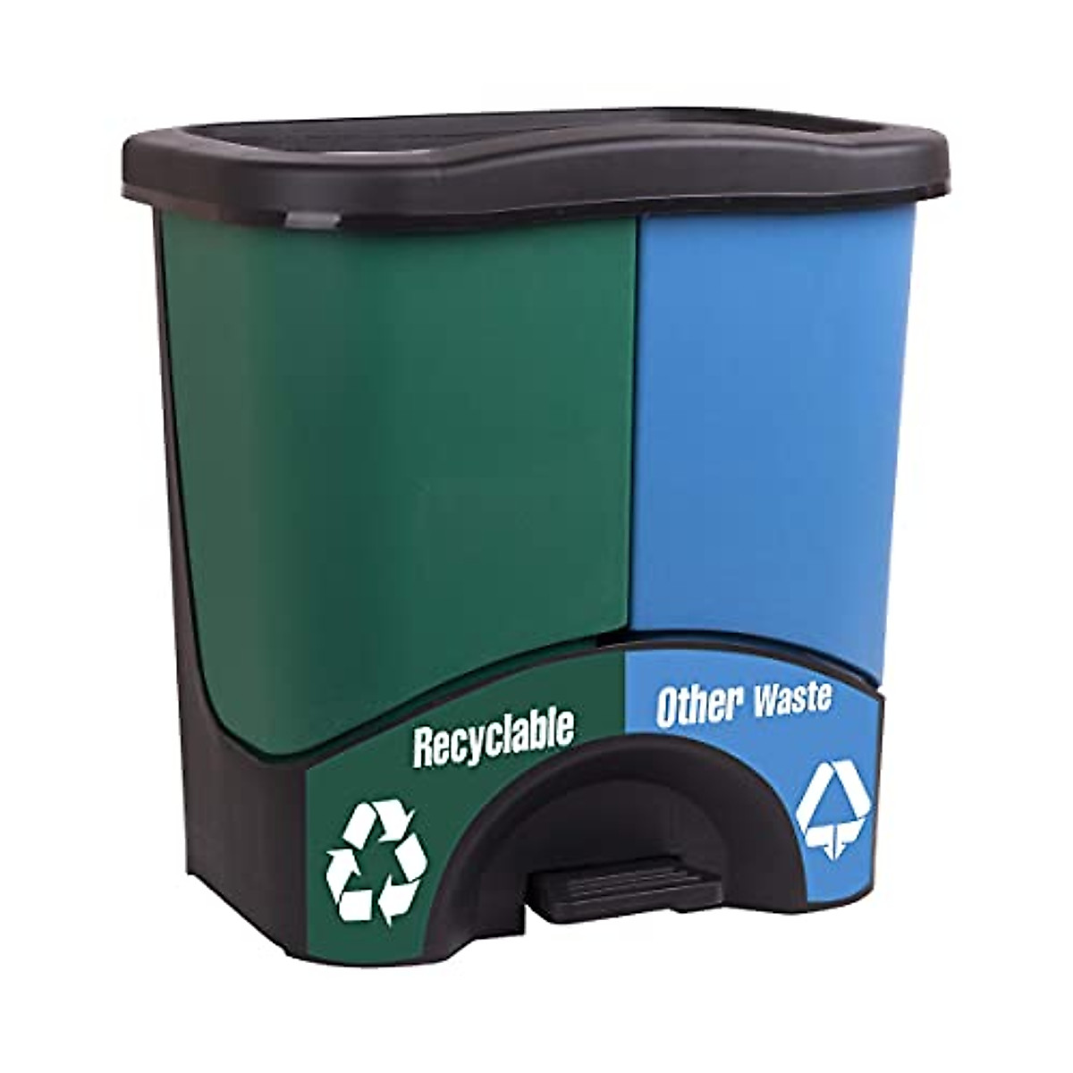 Mintra Home Trash Bins - (17.5inW x 17.5inH x 13inD) - Double Bin - Green/Blue - Recycle, Trash, Can, Bin, Garbage, Plastic, Wastebasket, Adjustable, Removable, Home, Office, Durable
