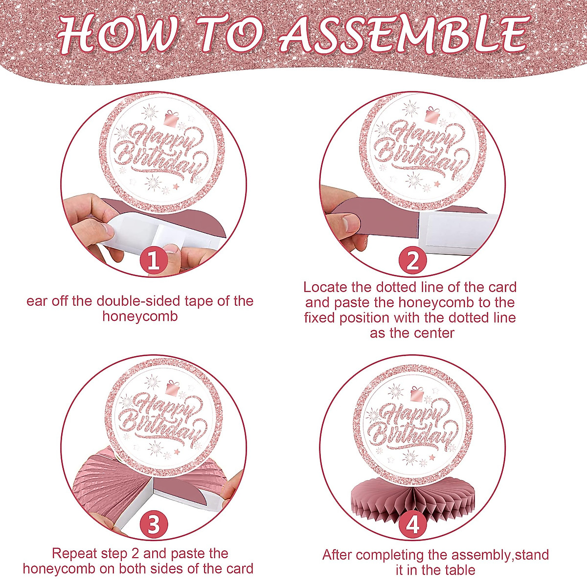 Rose Gold Birthday Decorations Honeycomb Centerpieces for Women -Rose Gold Table Decorations for Birthday Party supplies Favor