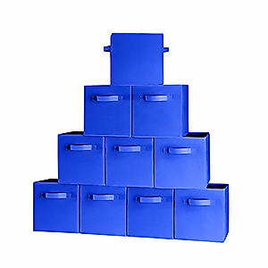 [10-Pack,Blue] Foldable Storage Cubes with Dual Handle Shelves Baskets Bins Containers Home Decorative Closet Two Handles Organizer Household Fabric Cloth Collapsible Box Toys Storages Drawer