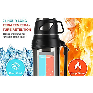 68oz (2 Liter) Coffee Vacuum Thermos for Travel - 24 hours Keeping Hot and Cold Drinks, Stainless Steel 3 Layers, Vacuum insulated Flask with 2 Cups for Hiking & Camping