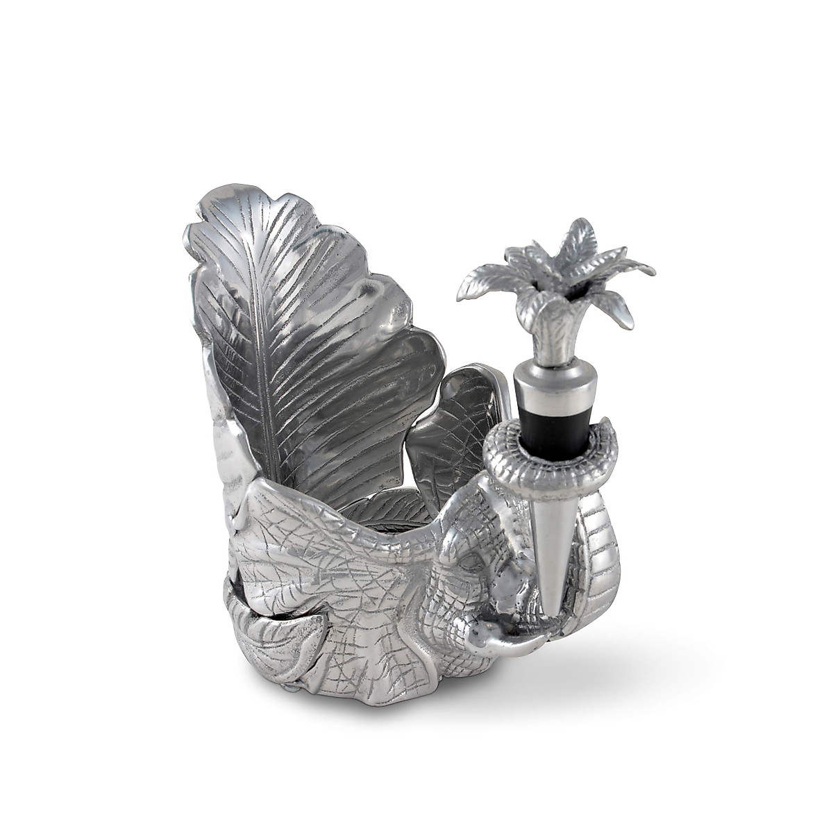 Arthur Court Aluminum Metal Elephant Wine Coaster and Stopper Set Sand casted Artisan Metal 4.5 inch Diameter Coaster 7 inch Tall