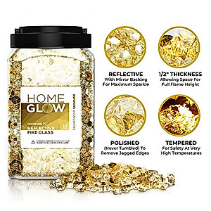 HOMEGLOW Fire Glass. Gold 1/2 inch. Reflective Tempered Glass Rocks for Gas or Propane Fire Pit or Fireplace. 10 Pounds.
