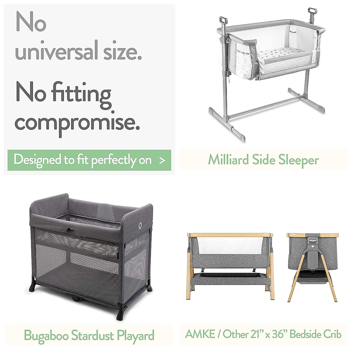 Bedside Sleeper Bassinet Sheets – Compatible with Milliard Side Sleeper – Fits 21 x 36 Mattress Without Bunching – Snuggly Soft Jersey Cotton – Grey Sheep, Stripe – 2 Pack