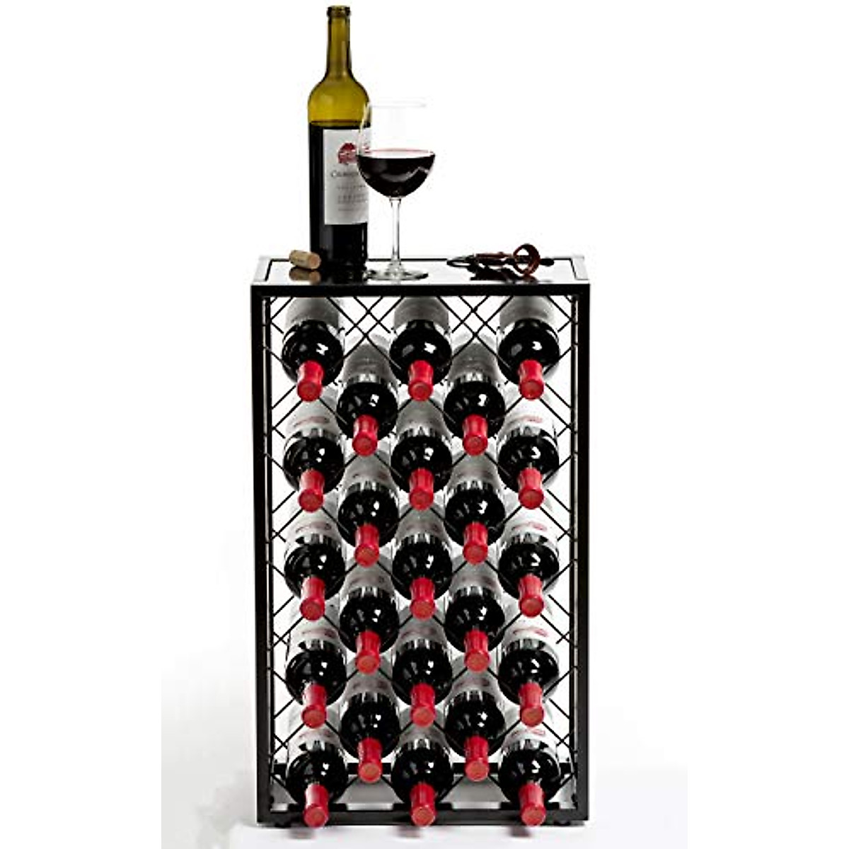 Mango Steam 23 Bottle Black Wine Rack with Glass Top Shelf, Free Standing for Home, Kitchen and Bar