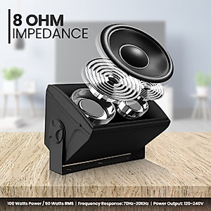 Pyle 6.5'' Wireless BT Streaming Speakers - Pro-Active, Wall Mountable, 100W MAX w/ 2-Way Full Range Stereo Sound Reproduction, Built-in Digital Sound Amplifier, Pair, Elegant Black Color - PDWR69BTB