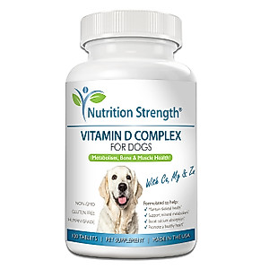 Nutrition Strength Vitamin D for Dogs with Calcium, Magnesium and Zinc to Support Strong Teeth, Bones and Muscles, Promote Mineral Metabolism and a Healthy Immune Function, 120 Chewable Tablets
