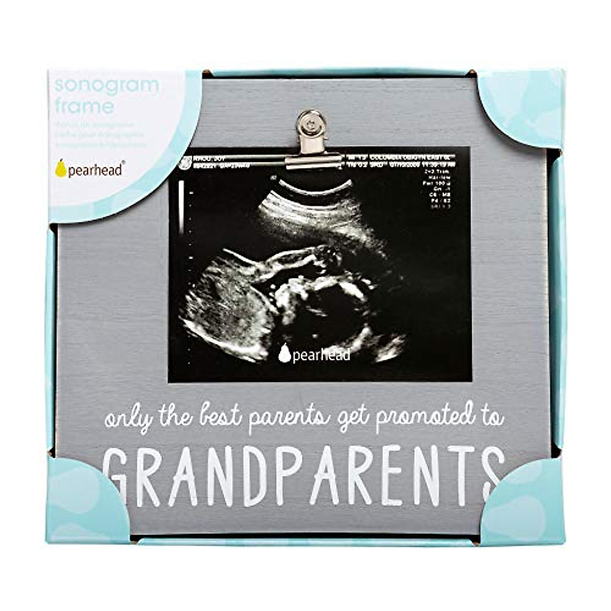 Pearhead Distressed Gray Grandparents Picture Frame, 6.75x7.25in, Ultrasound Photo Keepsake, Baby's First Christmas, Holiday Gift Idea