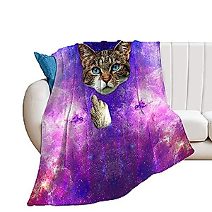 Flannel Fleece Blanket Light-Weight Throw Blanket Smothness Beach Blanket Cat Middle Finger Cosmos Pattern Air-Conditioned Quilts for Home Decoration (30 x 40 Inches)