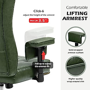 YAMASORO Ergonomic Executive Office Chair with Height-Adjustable,Tufted Back&Nailhead Trim, Home Office Desk Chairs for Home&Office, Faux Leather Swivel Work Chair,Green…