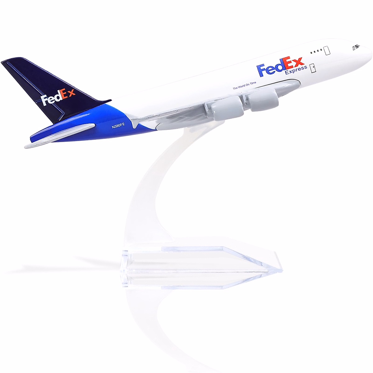 QIYUMOKE 1/400 A380 Model Plane FedEx Diecast Metal Airplane Model kit -Sky Jumbo Airbus A380 Model Airplane with Stand (5.7 inches L) for Aviation Air Planes Gift, Desktop Display Decorations