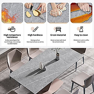 Voohek Kitchen, 70.87 Inches Marble Straight Metal Leg Large Dining Table Can Accommodate 6 to 8 People, Gray#D