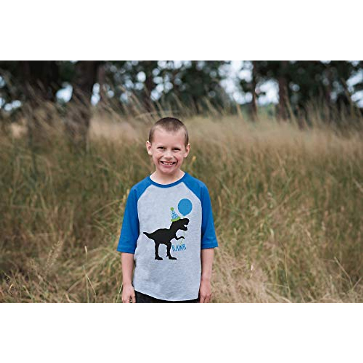 7 ate 9 Apparel Birthday Dinosaur Blue Raglan Tee 18 Months