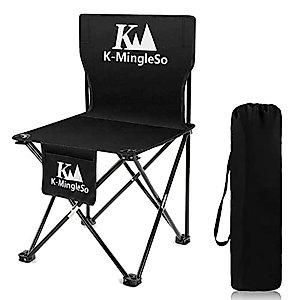 K-MingleSo Upgraded Folding Camping Chair with Side Pocket, Compact Ultralight Backpacking Chair for Fishing, BBQ, Beach, Travel, Picnic, Large Size, Hold Up to 330lbs [Black]