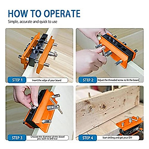 Self Centering Doweling Jig Kit, Adjustable Width Drilling Guide, Power Tool Accessory Jigs, 64mm Yellow Wooden Board Vertical Drilling Locator for Making Dowel Joints, Locating