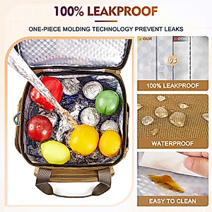 Double Layer Insulated Lunch Bag for Adults, Expandable Tactical Lunch Bag Leakproof 26-Can Large Lunch Cooler Bag with Adjustable Shoulder Strap Adults Durable Lunch Pail for Work Picnic Hiking Brown