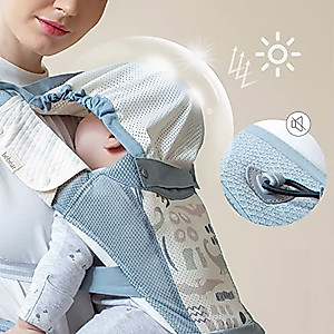Bebamour Baby Carrier Newborn Front and Back Carry Baby Carrier Newborn to Toddler Baby Hip Carrier with Head Hood & 3 Pieces Teething Pads (Grey)