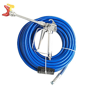 65ft Hose Kit & Airless Spray Gun with 8” Extension Pole, Including Tip Guard and 517 Tip, 3600 PSI Max x 1/4" Airless Paint Spray Hose ，Blue Color (20 Meter)