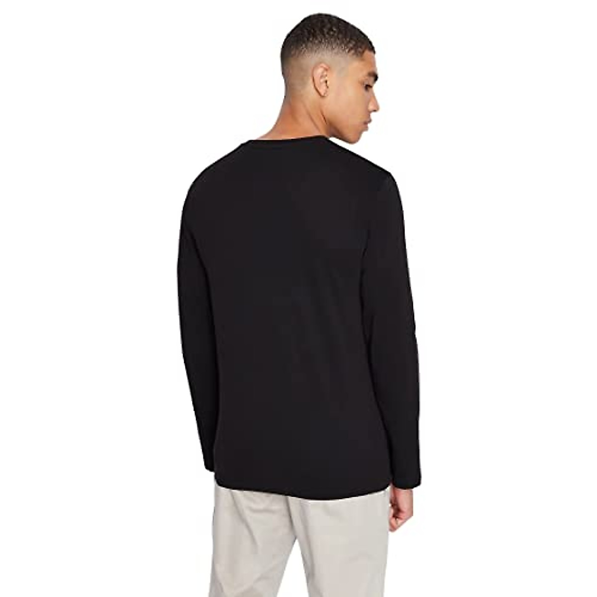 A|X ARMANI EXCHANGE mens A|x Armani Exchange Long Sleeve Logo Crewneck T-shirt T Shirt, Black, Large US