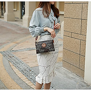 MKF Crossbody Bag for Women – Adjustable Shoulder Strap – PU Leather Small Wristlet Purse, Triple Compartment Handbag