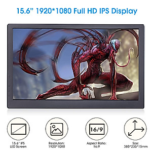 KALESMART Portable Gaming Monitor 15.6 Inch Full HD PC Monitor with Double HDMI 1920x1080 IPS Display with Audio Output for Raspberry Pi PS4 WiiU Xbox One S Windows 7 8 10