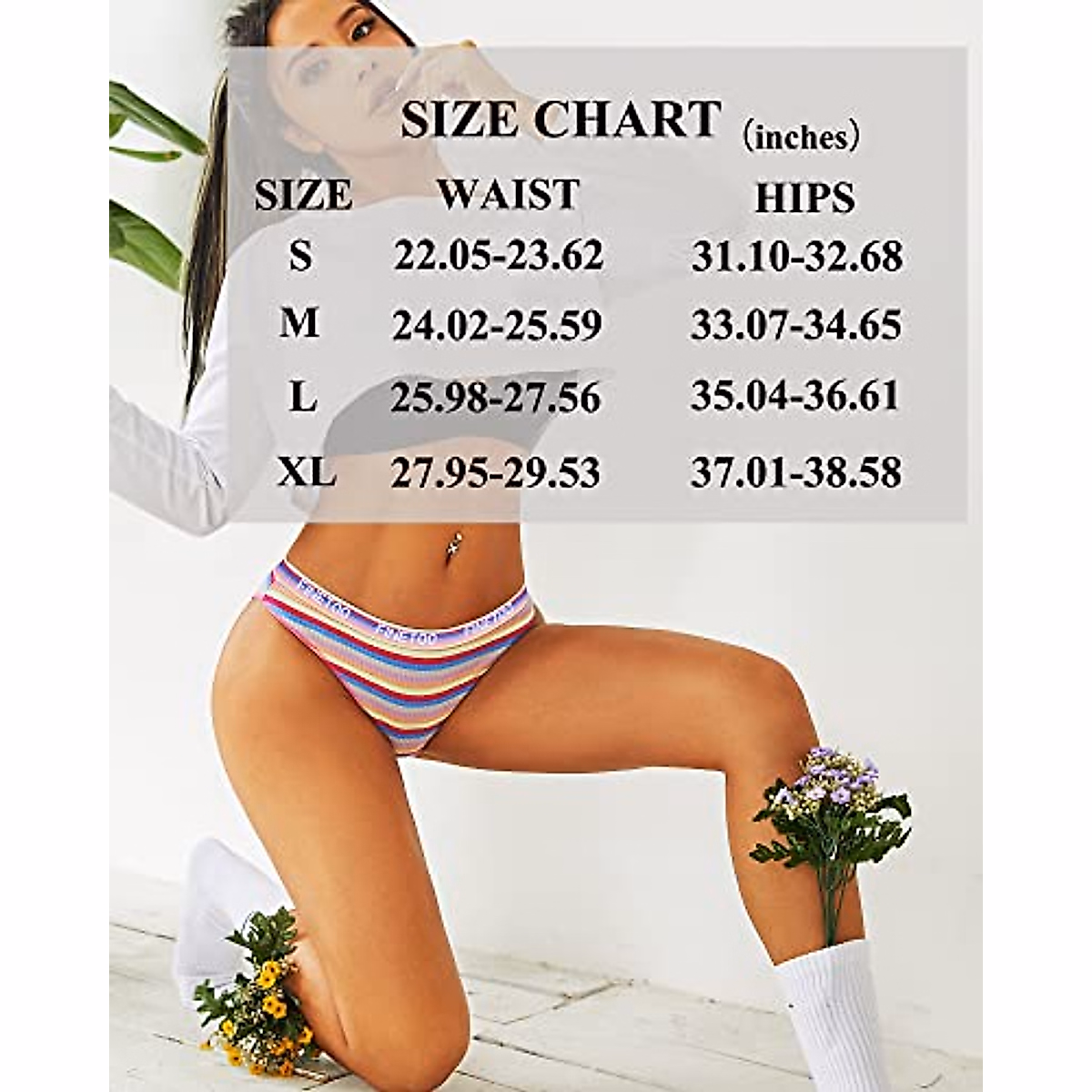 FINETOO Cotton Underwear for Women Cheeky High Cut Colorful Stripes Sexy Ladies Hipster Bikini Panties Pack S-XL