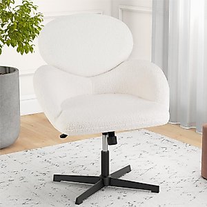 Giantex Criss Cross Chair, Faux Fur Cross Legged Desk Chair No Wheels w/Arms, Height Adjustable Upholstered Vanity Chair, Swivel Accent Chair for Living Room, Home Office, Bedroom, Make Up, White