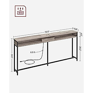VASAGLE Narrow Console Table - 70.9 Inch Sofa Table with 2 Outlet and 2 USB Ports, Long Entryway Table for Hallway, Behind The Couch, Home Office or Living Room ULNT118B02