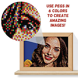 Quercetti Pixel Art 8 Take a Selfie Mosaic Kit - Turn Any Photo into Mosaic Art with 9600 Pegs in 6 Colors and 8 Pegboards, with Frame for Hanging and Display, Ages 9 Years and Up