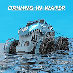 SENBYOWEI RC Outside Toddler Water Toys for Kids Monster Trucks for Boys Toys Age 6-8 Amphibious Remote Control Shark CAR for Boys 8-12 (BE)