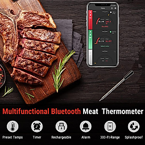 Meat Thermometer Wireless, BVRONA 300FT Bluetooth Meat Thermometer for Grilling and Smoking, IP67 Waterproof ，Dishwasher Safe for BBQ Oven Grill Smoker Cooking Gifts for Men Women