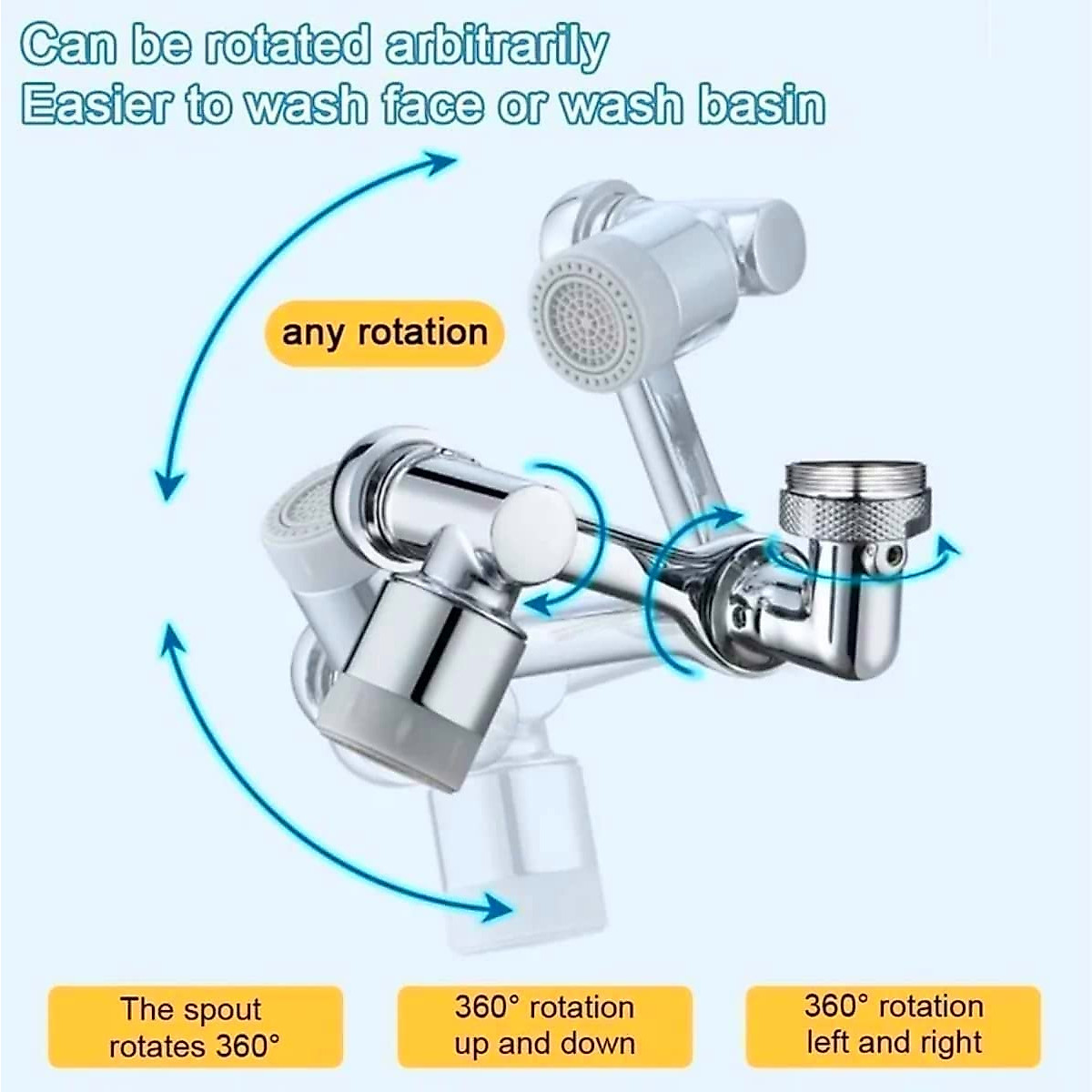 New Rotating 1080° Robotic Arm Faucet -【Universal Model】Splash Filter Faucet, Large Angle Rotating Robotic Arm Water Nozzle Faucet Adaptor w/ 2 Water Outlet Modes, Faucet Extender for Face Wash (1)