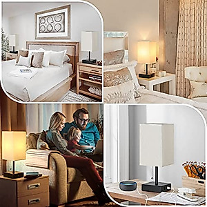 BesLowe Bedside Lamps with USB Charging Ports, Table Lamps Set of 2, Nightstand Lamps, Minimalist Modern with Pull Chain Switch and Beige Fabric Shade for Bedroom Living Room Home Office Kid’s Room