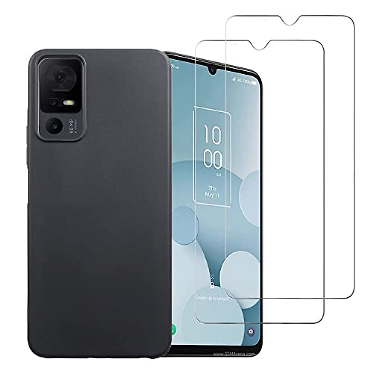 Ansxder Case for TCL 40 XL/TCL 40T,Flexible Soft TPU Scratch Resistant Non-Slip Shock Absorption Back Cover Rubber Slim Back TCL 40XL/TCL 40T Phone Case+2 Pack Tempered Glass Screen Protector