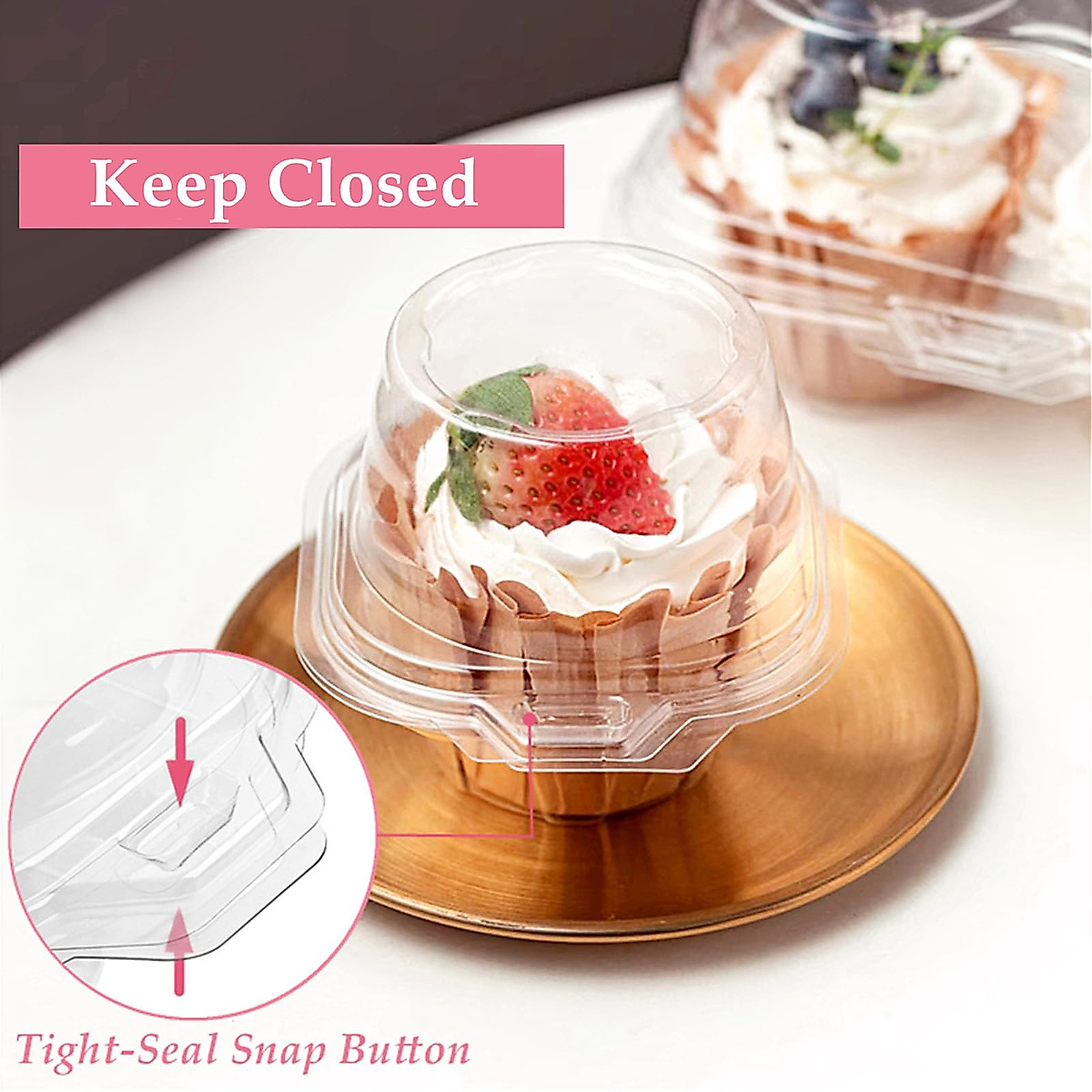 TOFLEN Individual Cupcake Containers (100-Count) Bulk Disposable Plastic Cupcake Holder, Stackable Deep Dome Lid Cupcake To Go Box for Single Muffin, Hot Cocoa Bomb and More