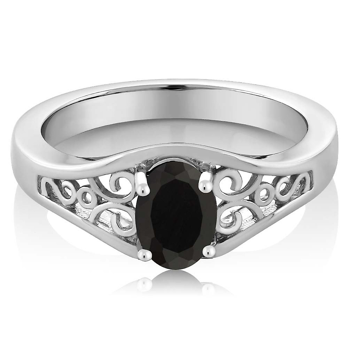 Gem Stone King 925 Sterling Silver Black Onyx Solitaire Ring For Women (0.68 Cttw, Gemstone Birthstone, Oval 7X5MM, Available In Size 5, 6, 7, 8, 9)