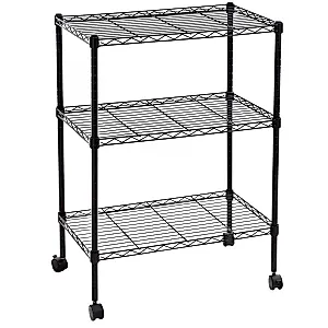 Imseigo 3-Layer Adjustable Metal Storage Shelf,Plastic Coated,1.5" Plastic Wheel Casters，Mobile Iron Organizer Wire Rack，23.6" L x 13.8" W x 33.5" H for Indoor Living Room,Kitchen,Corridor,Bedroom