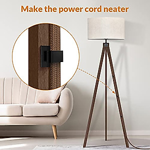 LEPOWER Wood Floor Lamp Tripod, Modern Design Mid Century Standing Lamps for Living Room,Bedroom and Office, Flaxen Lamp Shade with E26 Lamp Base