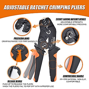 SWANAMB Crimping Tool Kit, AWG23-17 Self-adjustable Ratchet Wire Crimper Plier Set Crimping tools Kit with 1550PCS Male and Female 2.54mm dupont Terminals Crimping Connectors Wire End Ferrules