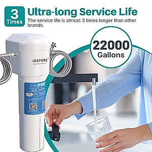 ICEPURE Under Sink Drinking Water Filter System, 3 Years or 22K Ultra High Capacity NSF/ANSI 42 Certified, Direct Connect Under Counter, 0.5 Micron Removes 99.99% Chlorine Odor USA Tech